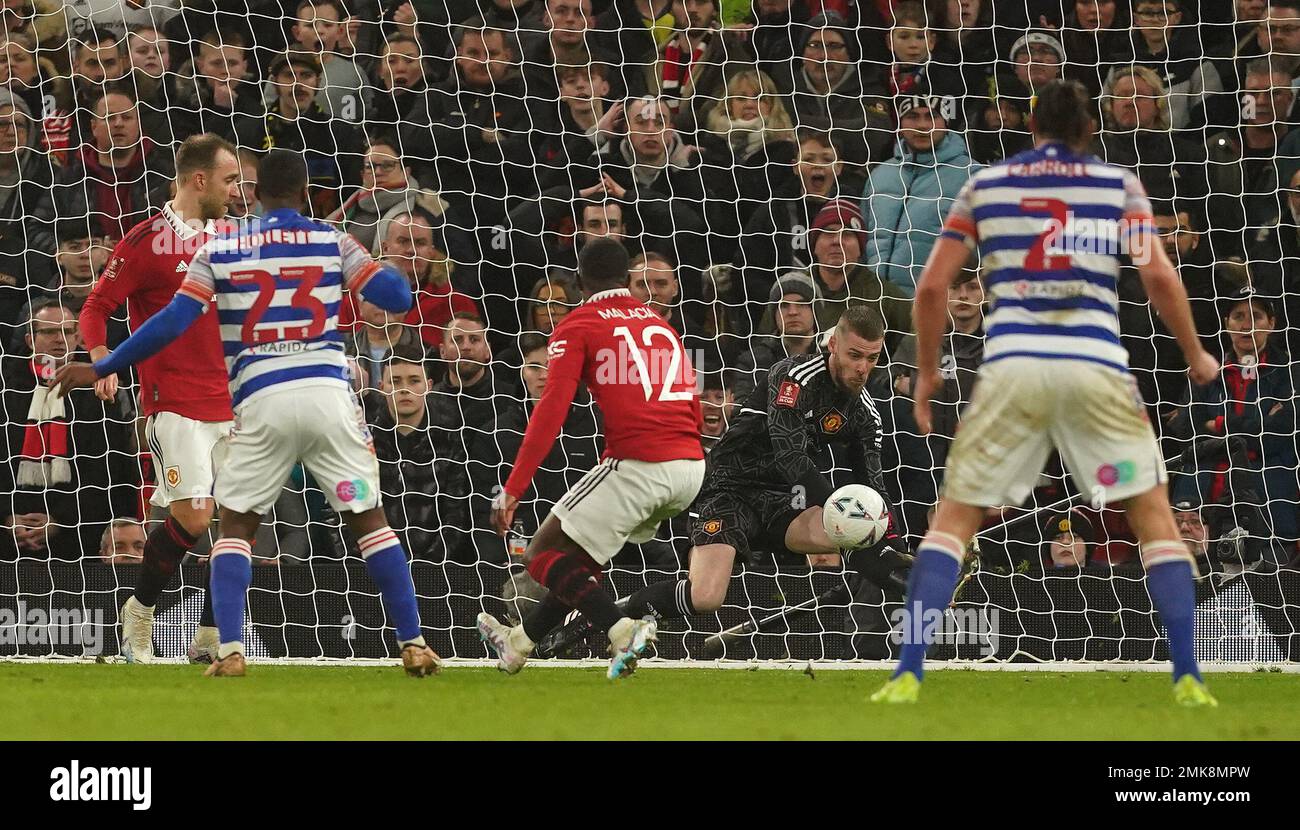 Manchester United goalkeeper David de Gea makes a save from Reading's ...