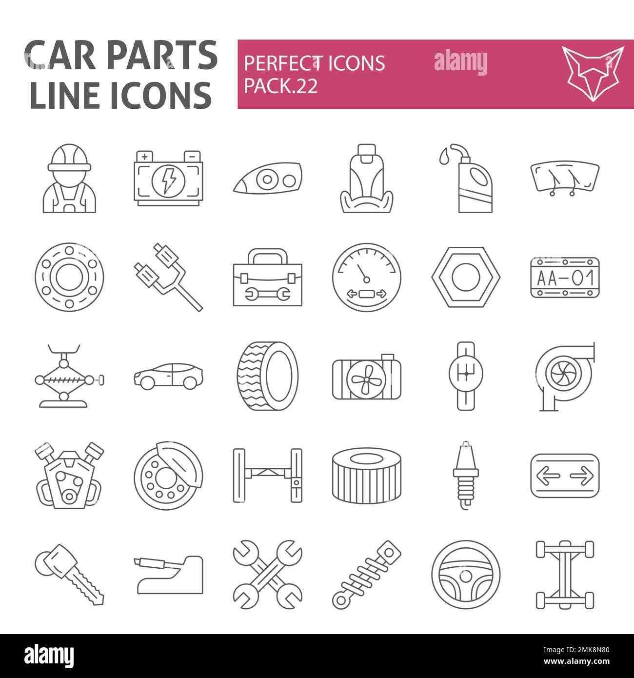 Car parts thin line icon set, automobile symbols collection, vector ...