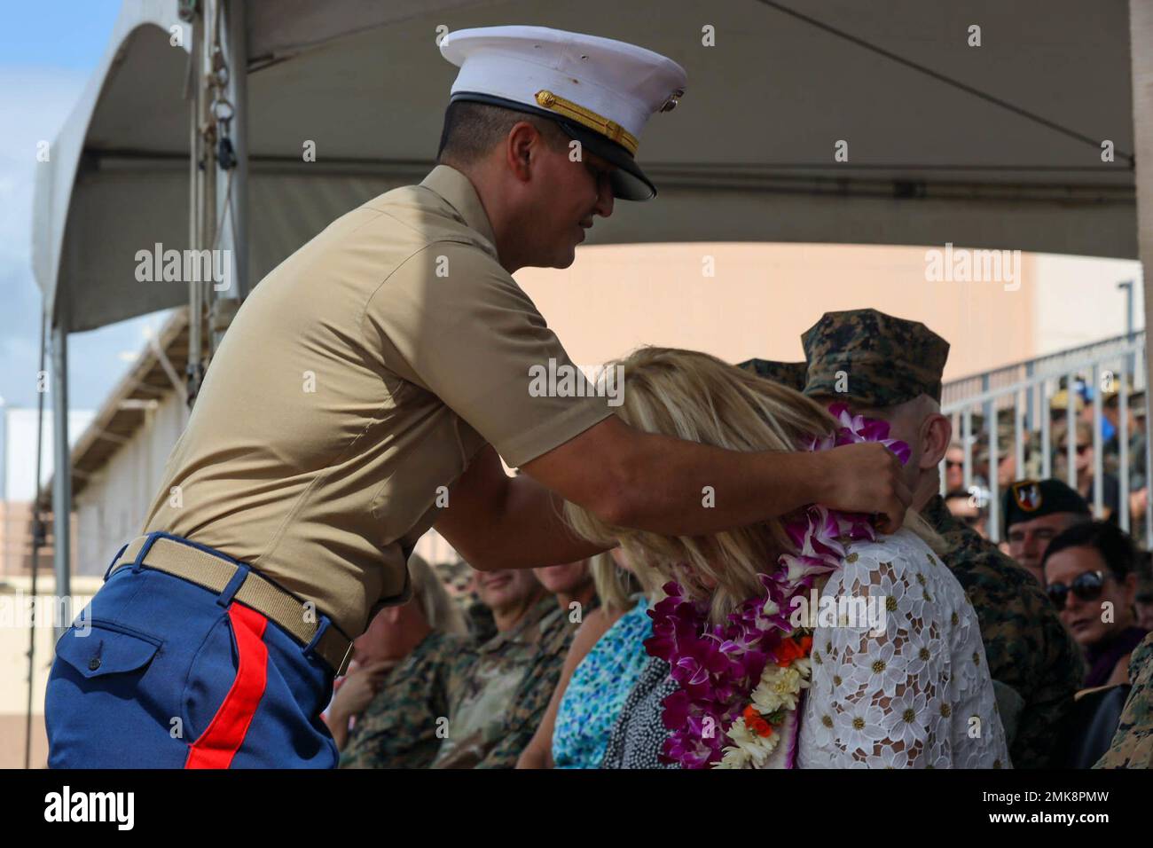 Mrs. Holly Rudder receives a lei during the U.S. Marine Corps Forces ...