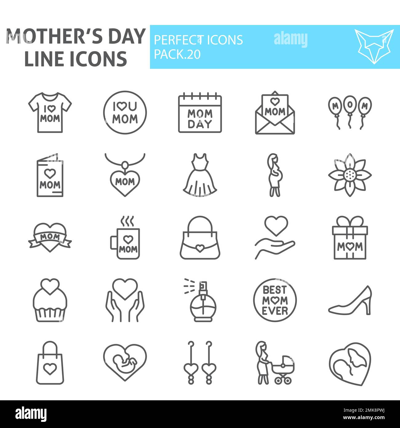 Mothers day line icon set, motherhood symbols collection, vector ...