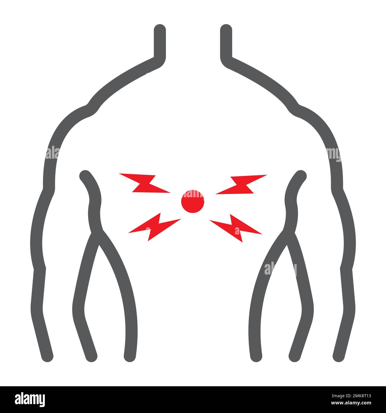 Back pain line icon, body and pain, back injure sign, vector graphics ...