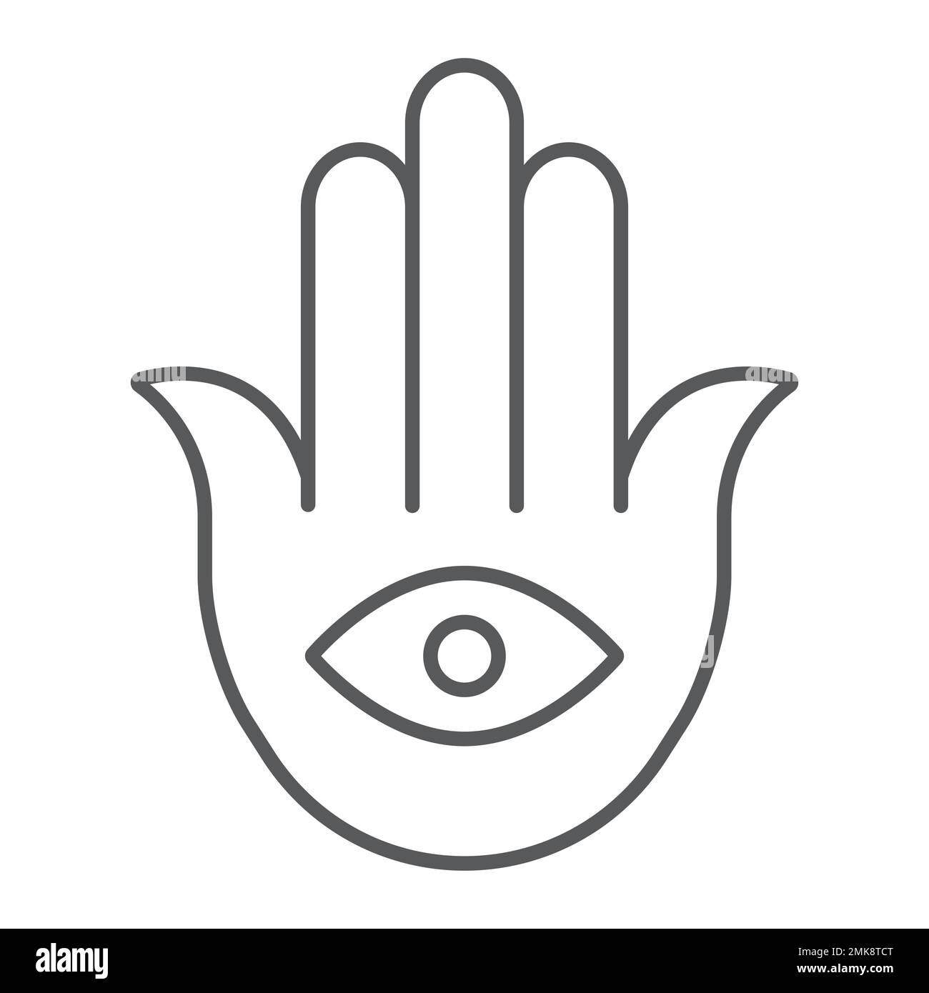 Hamsa thin line icon, luck and talisman, hand sign, vector graphics, a ...