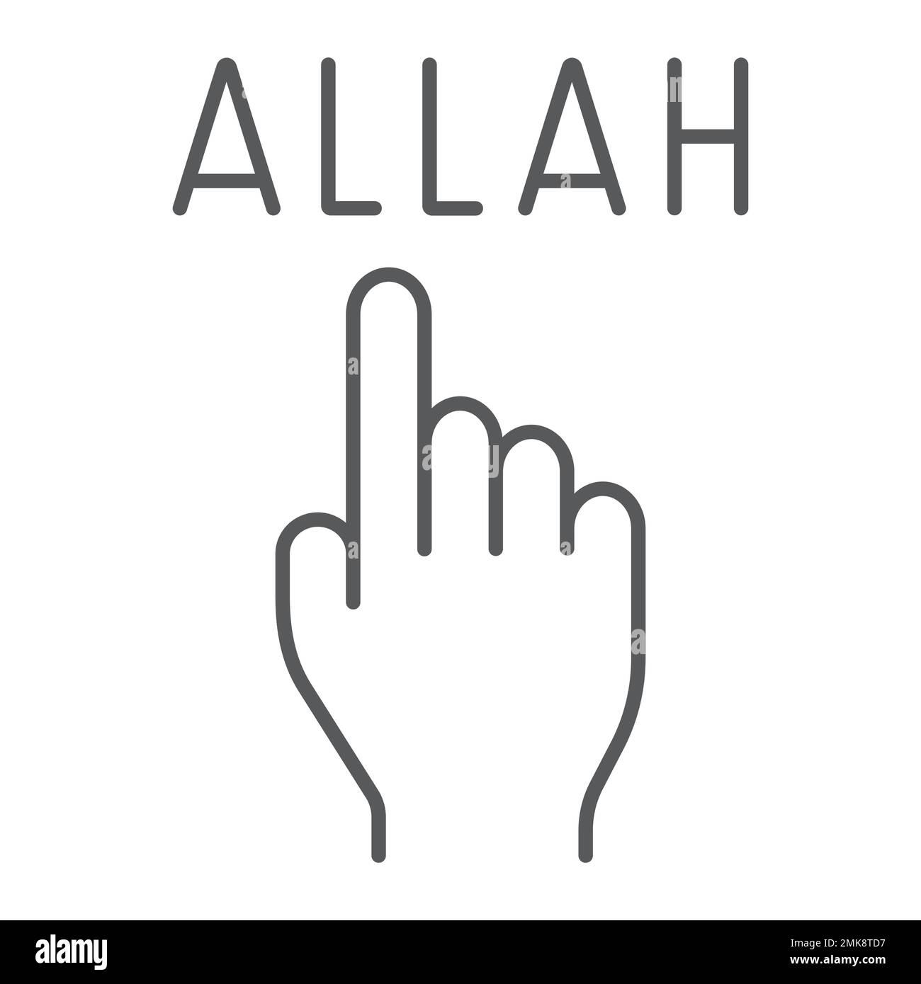 Allah is one thin line icon, religion and islam, pointer hand sign ...