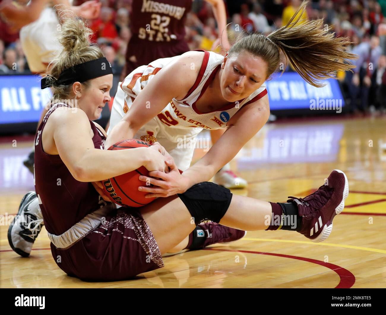 Missouri State guard Elle Ruffridge, left, and Iowa State guard Ashley ...