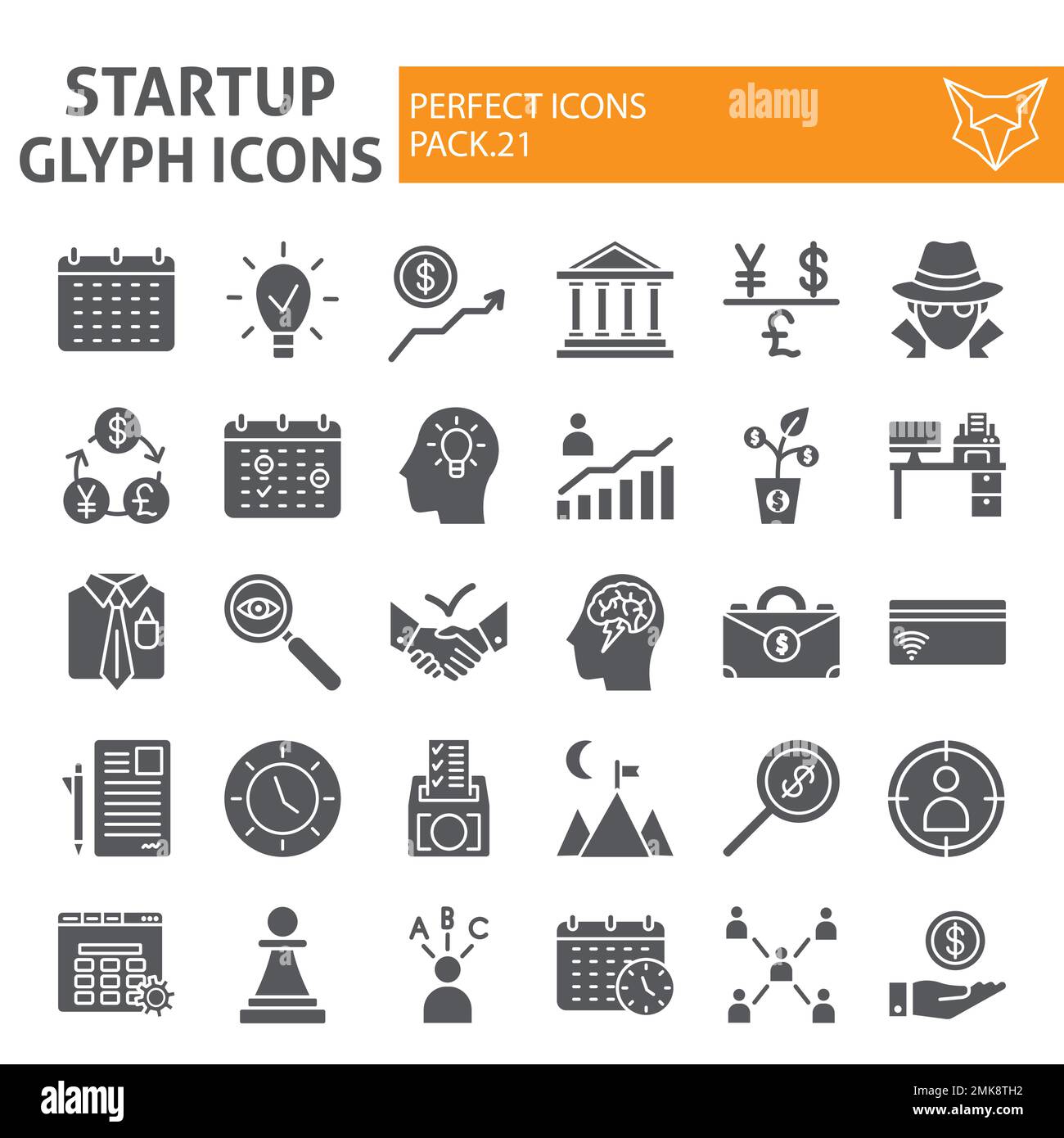 Startup glyph icon set, finance symbols collection, vector sketches ...