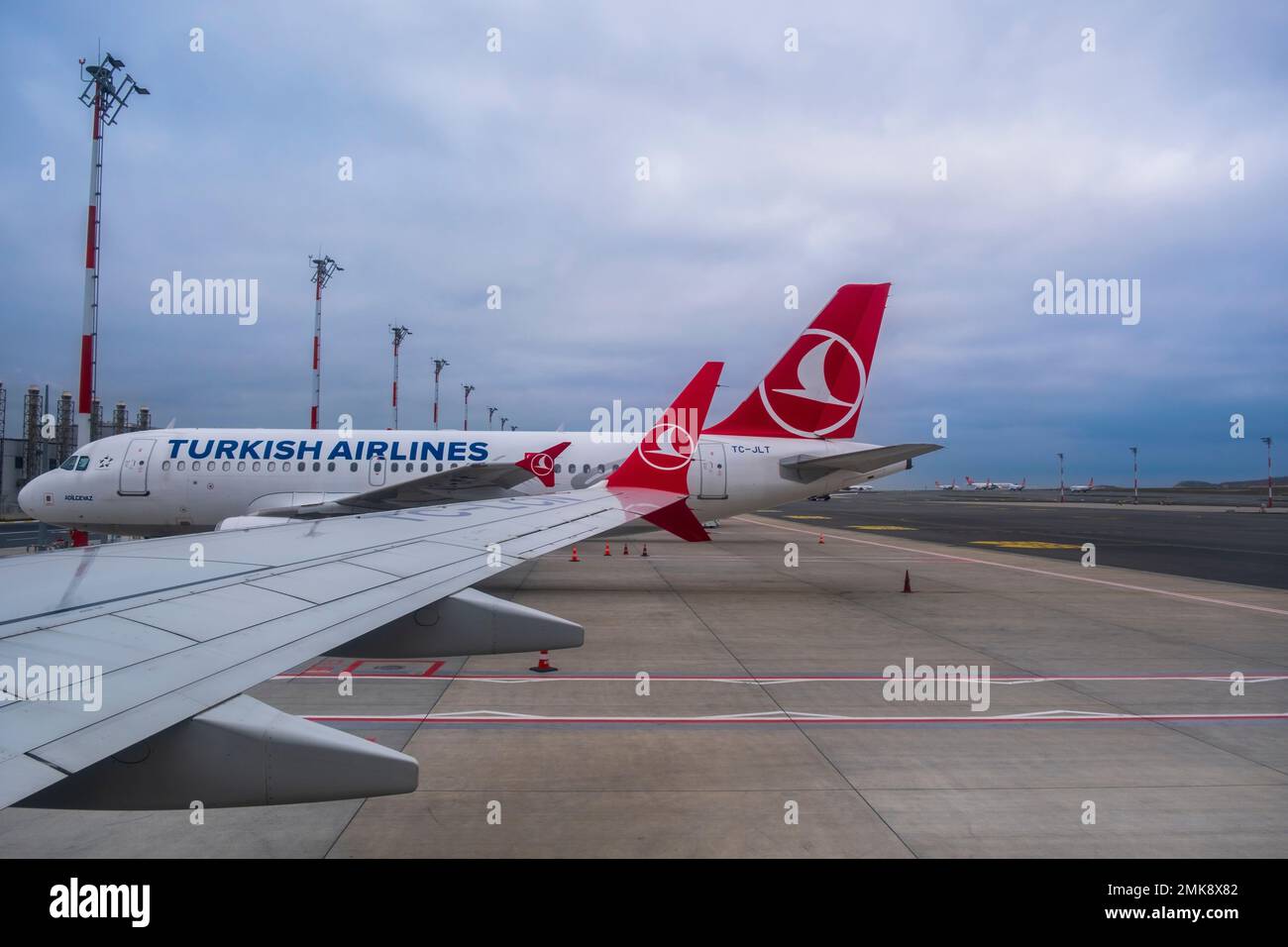 Rize, Turkey,01.23.2023: Runway and takeoff view from airplane window ...