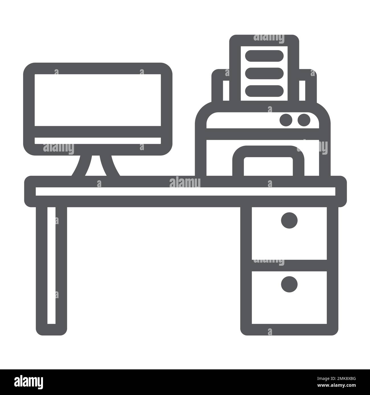Computer desk line icon, office and table, workplace sign, vector ...