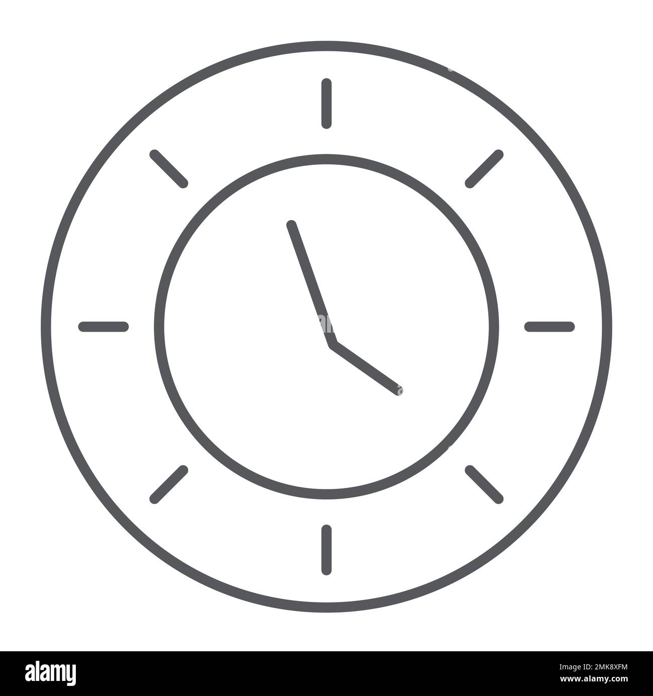 Clock thin line icon, watch and hour, time sign, vector graphics, a ...
