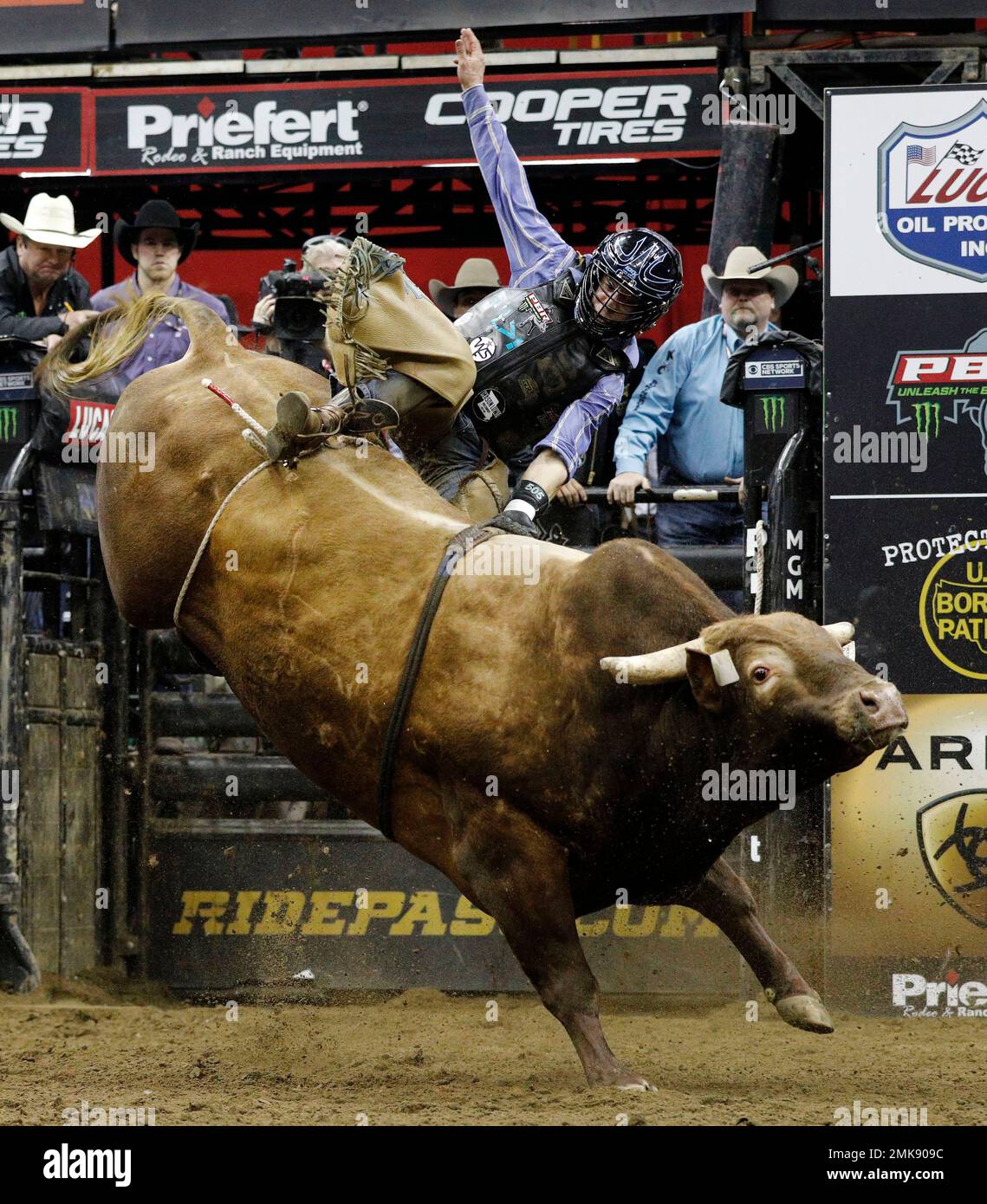 Scottie Knapp rides Mind Freak during a Professional Bull Riders ...