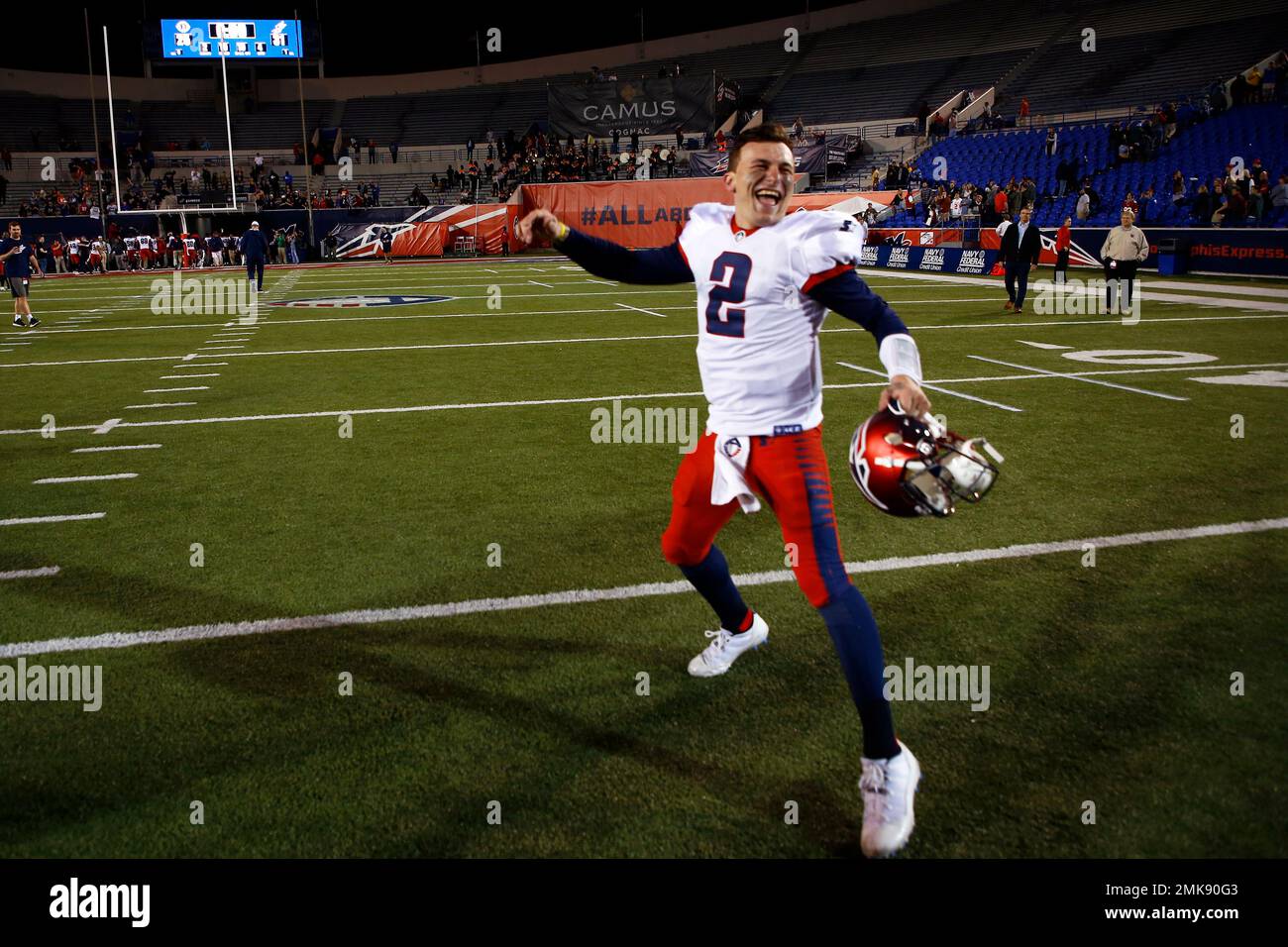 Memphis Express quarterback Johnny Manziel celebrates as he leaves the ...