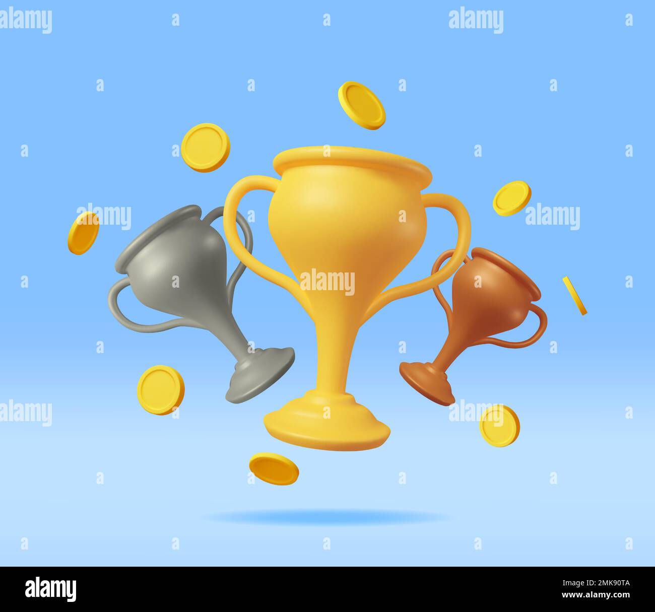 3d golden champion trophy with gold coins render money hi-res stock photography and images - Alamy