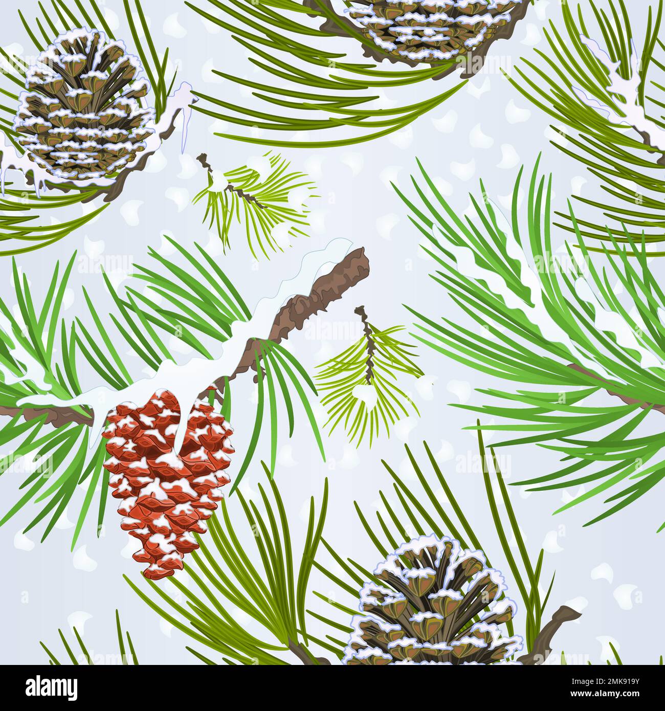 Seamless texture Christmas decoration snow pine cone fir tree branches ...