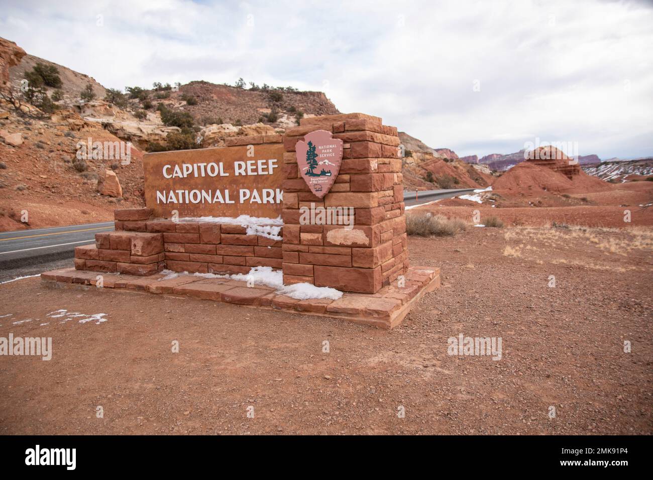 Capitol Reef National Park in Utah has an excellent welcome sign Stock ...