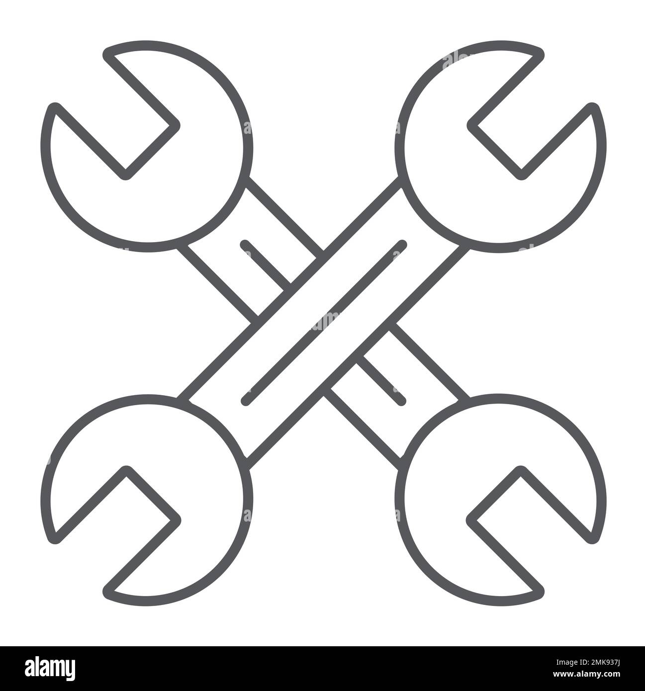 Key mechanic thin line icon, auto and tool, crossed wrenches sign ...
