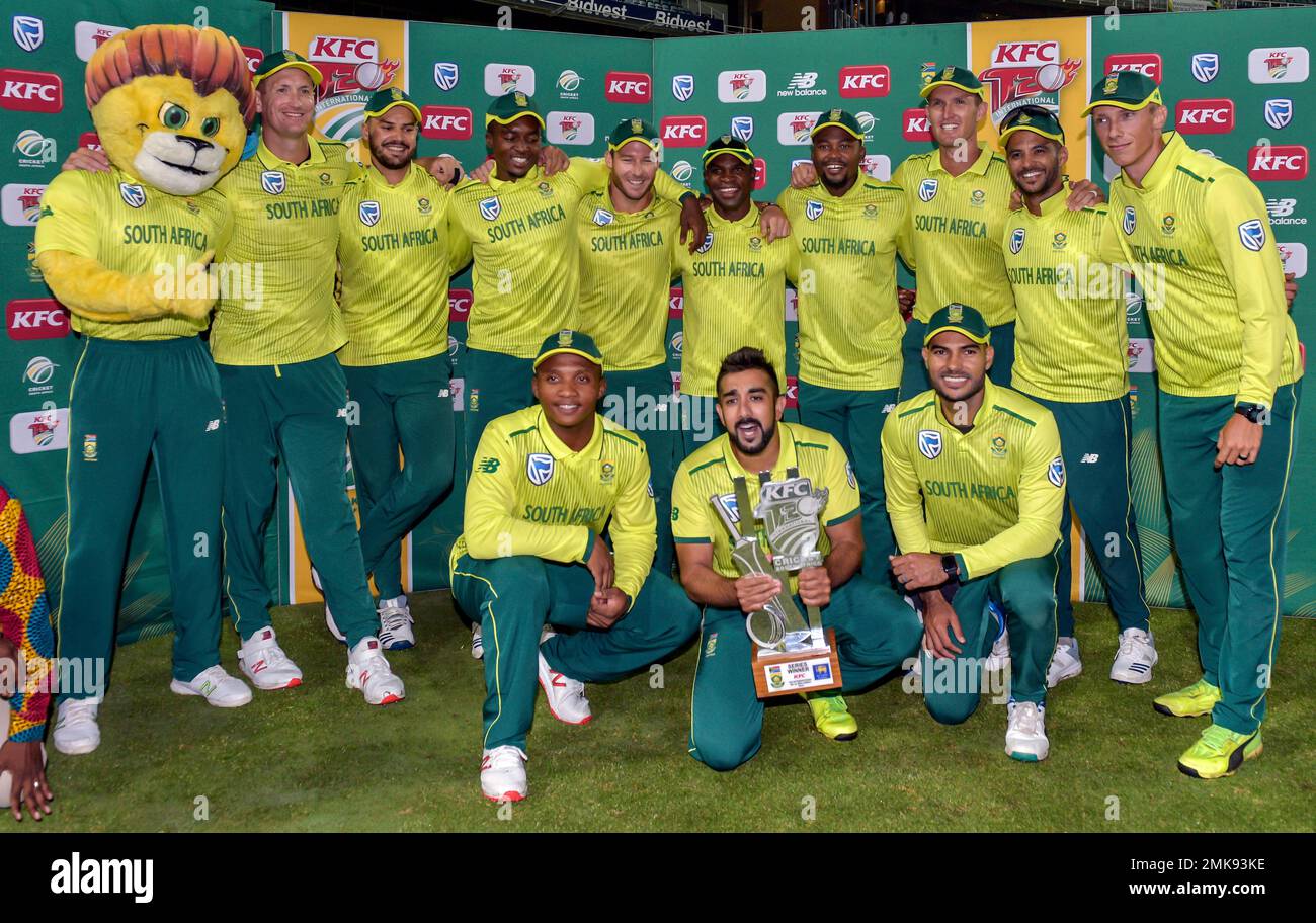 The South Africa cricket team pose with the winners trophy after the ...