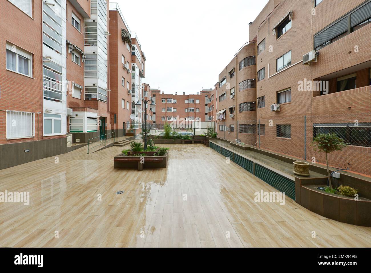 Interior common areas of an interior block patio in an urban ...