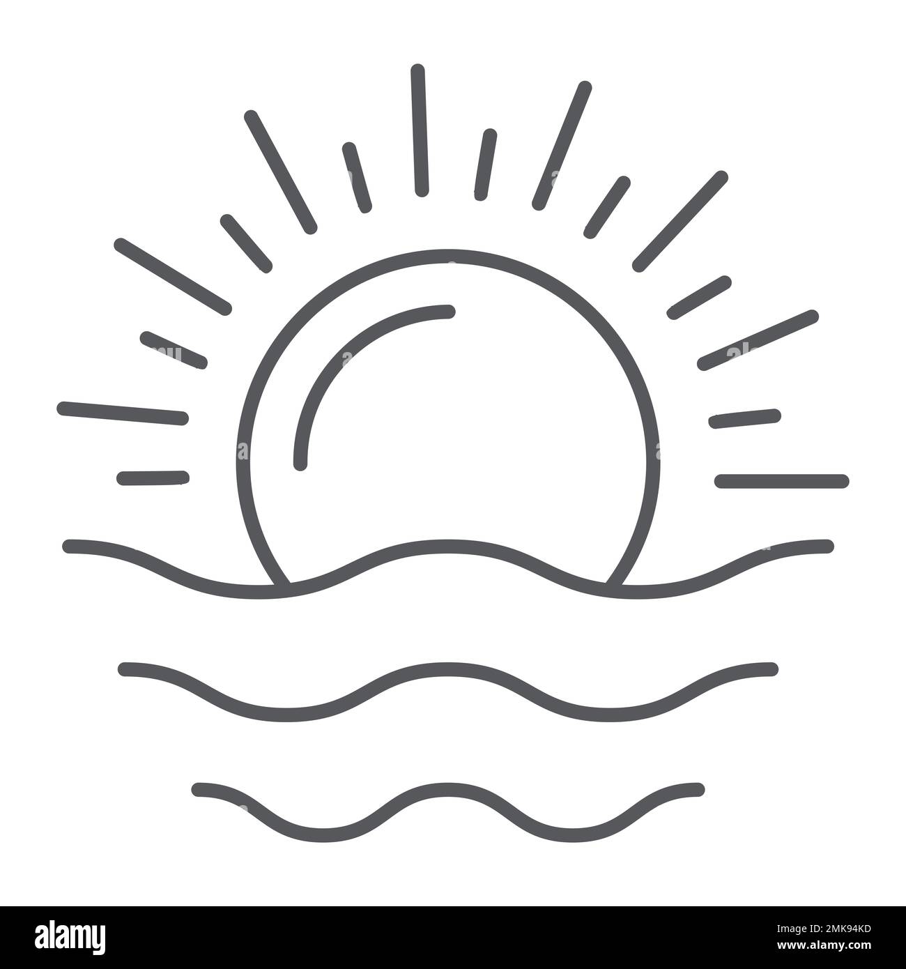 Dawn thin line icon, weather and sun, sunrise sign, vector graphics, a ...