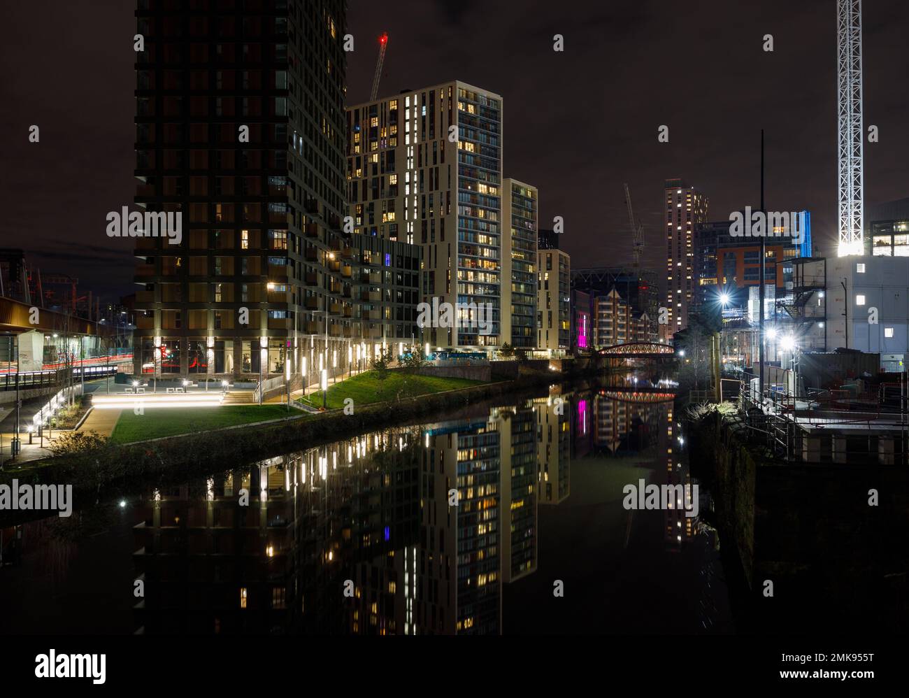Cityscape either side of the River Irwell, Salford & Manchester as seen ...