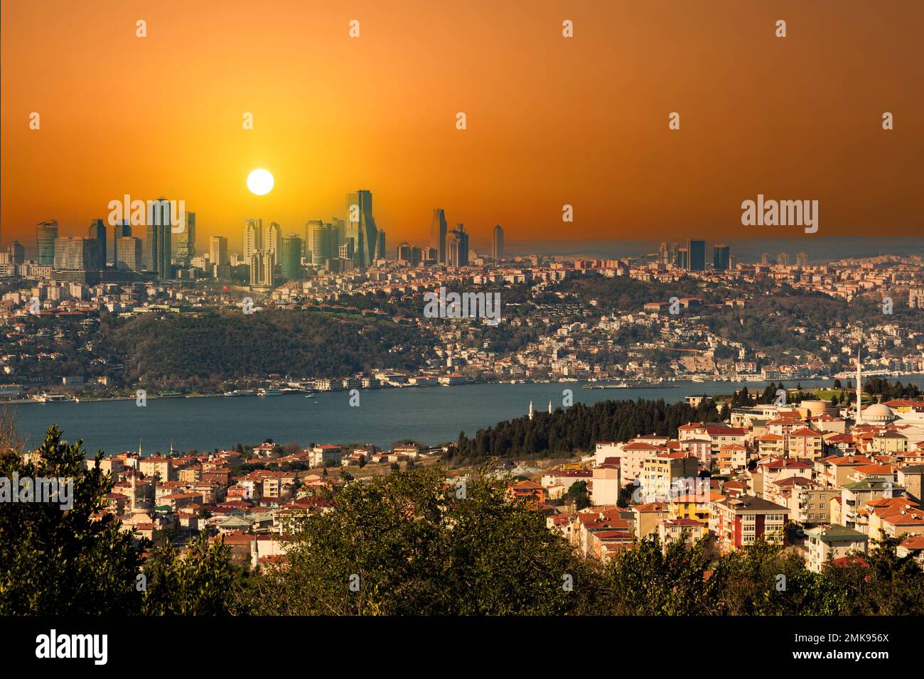Panorama of european part of Istanbul with Bosphorus. Big city with ...