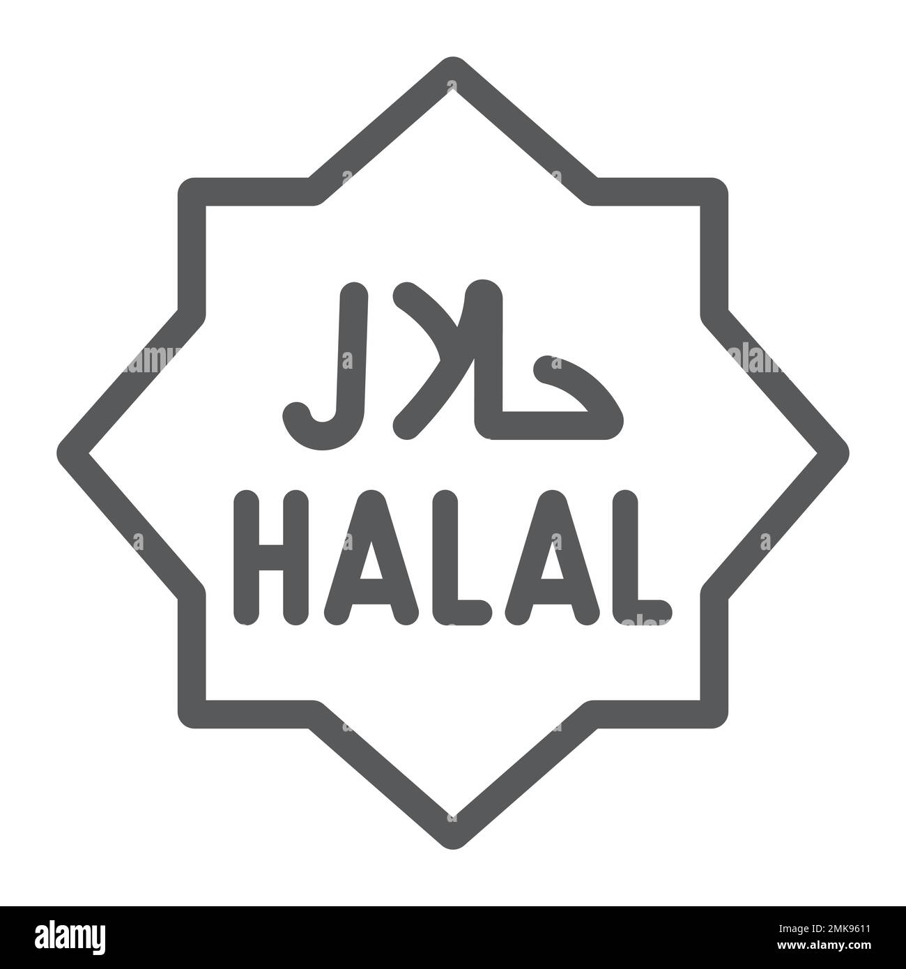 Halal line icon, text and islam, arabic approved sign, vector graphics ...