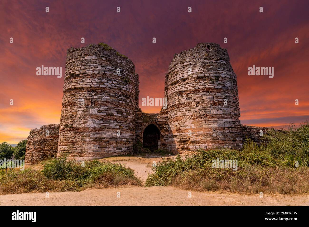 Ruins of Yoros Castle (Yoros Kalesi) at the confluence of Bosphorus and ...