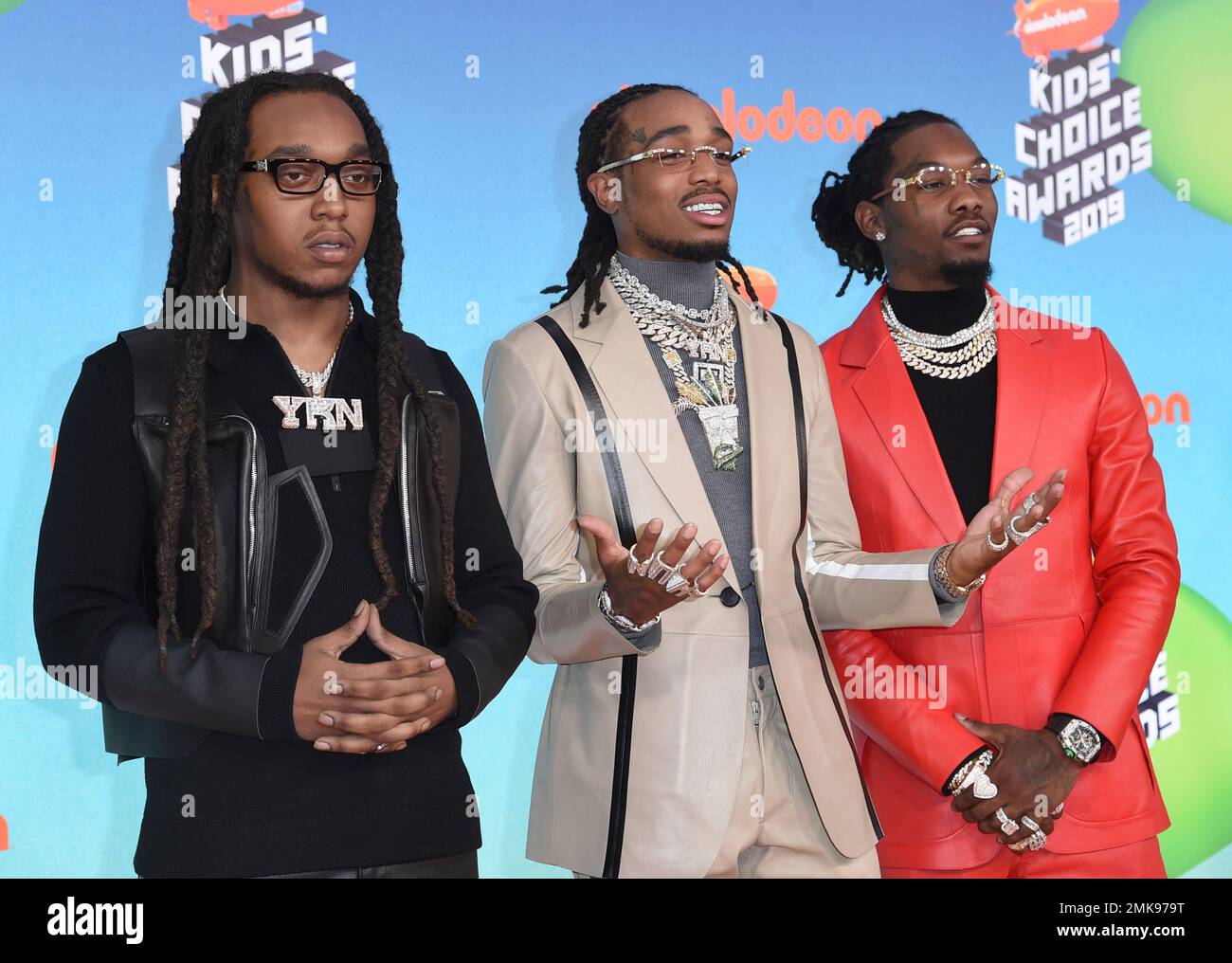 Takeoff, from left, Quavo and Offset, of Migos, arrive at the ...