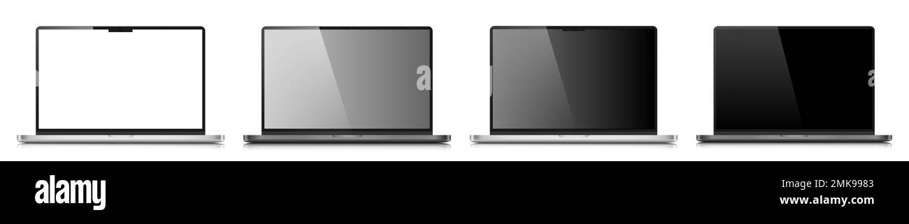 A set of realistic laptop layouts in a metal case with reflection Stock ...