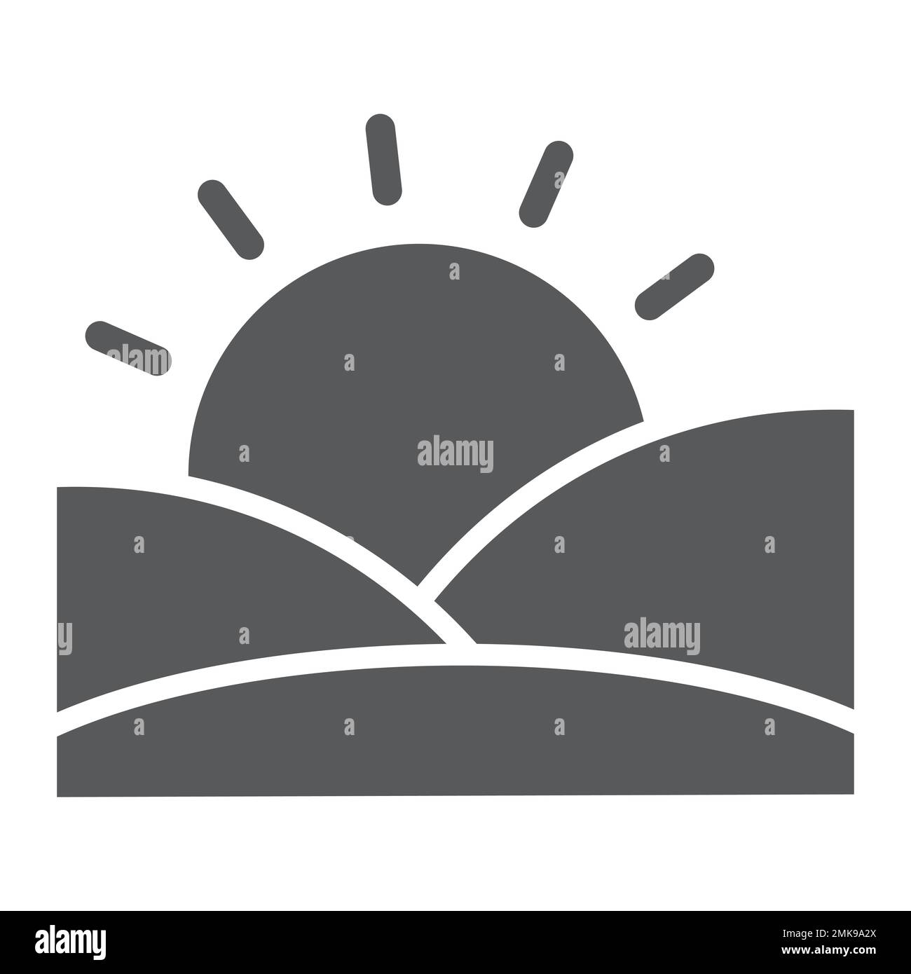 Sunset glyph icon, sun and sunlight, dawn sign, vector graphics, a ...