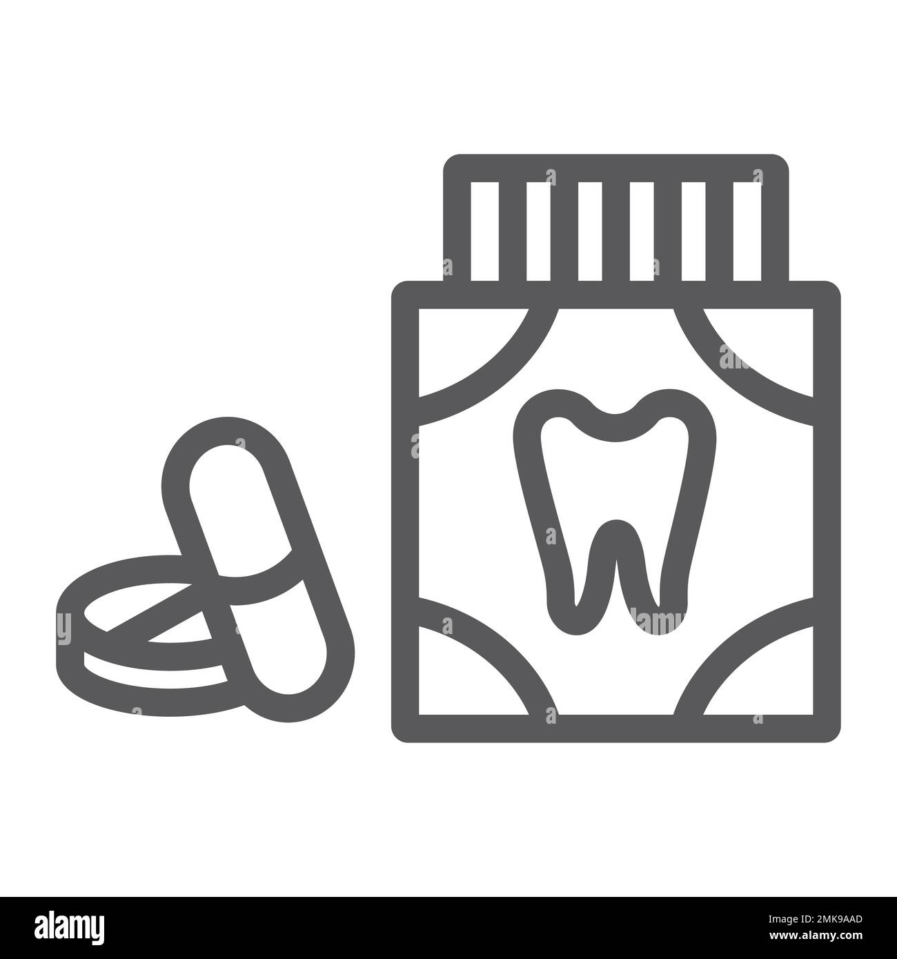 Toothache painkiller tablets line icon, stomatology and dental ...