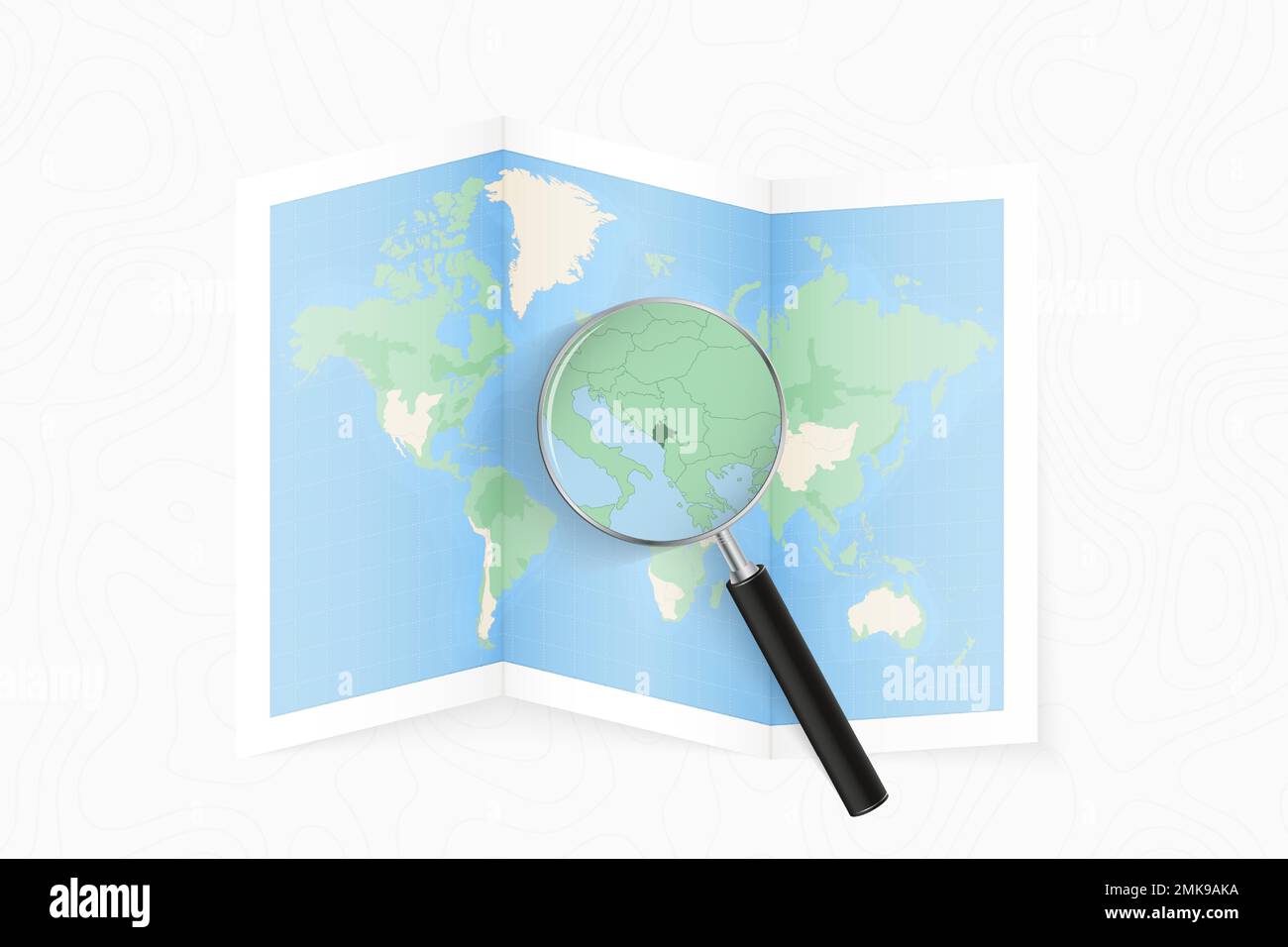 Enlarge Montenegro with a magnifying glass on a folded map of the world. Vector paper map Stock ...