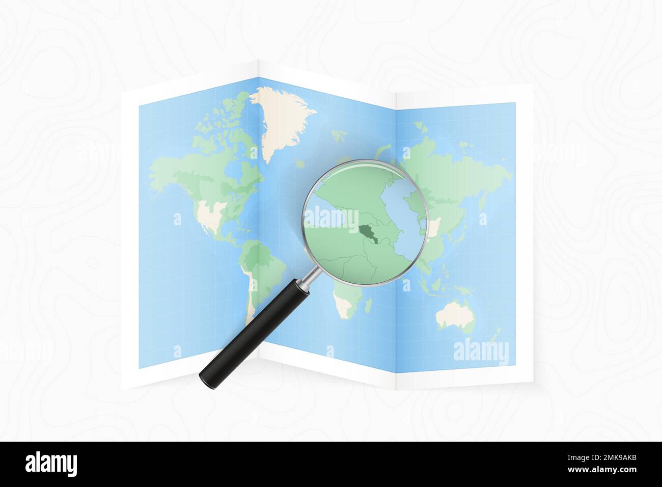 Enlarge Armenia with a magnifying glass on a folded map of the world. Vector paper map Stock ...