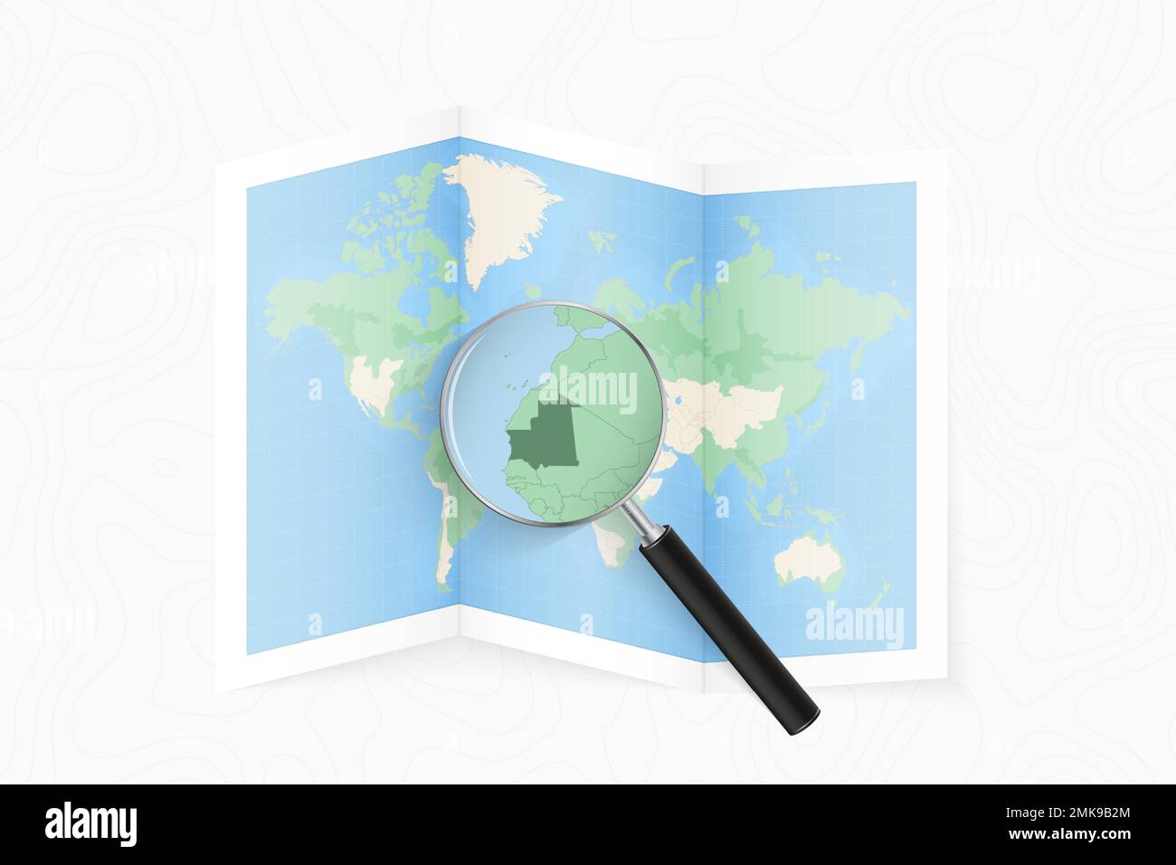 Enlarge Mauritania with a magnifying glass on a folded map of the world. Vector paper map Stock ...
