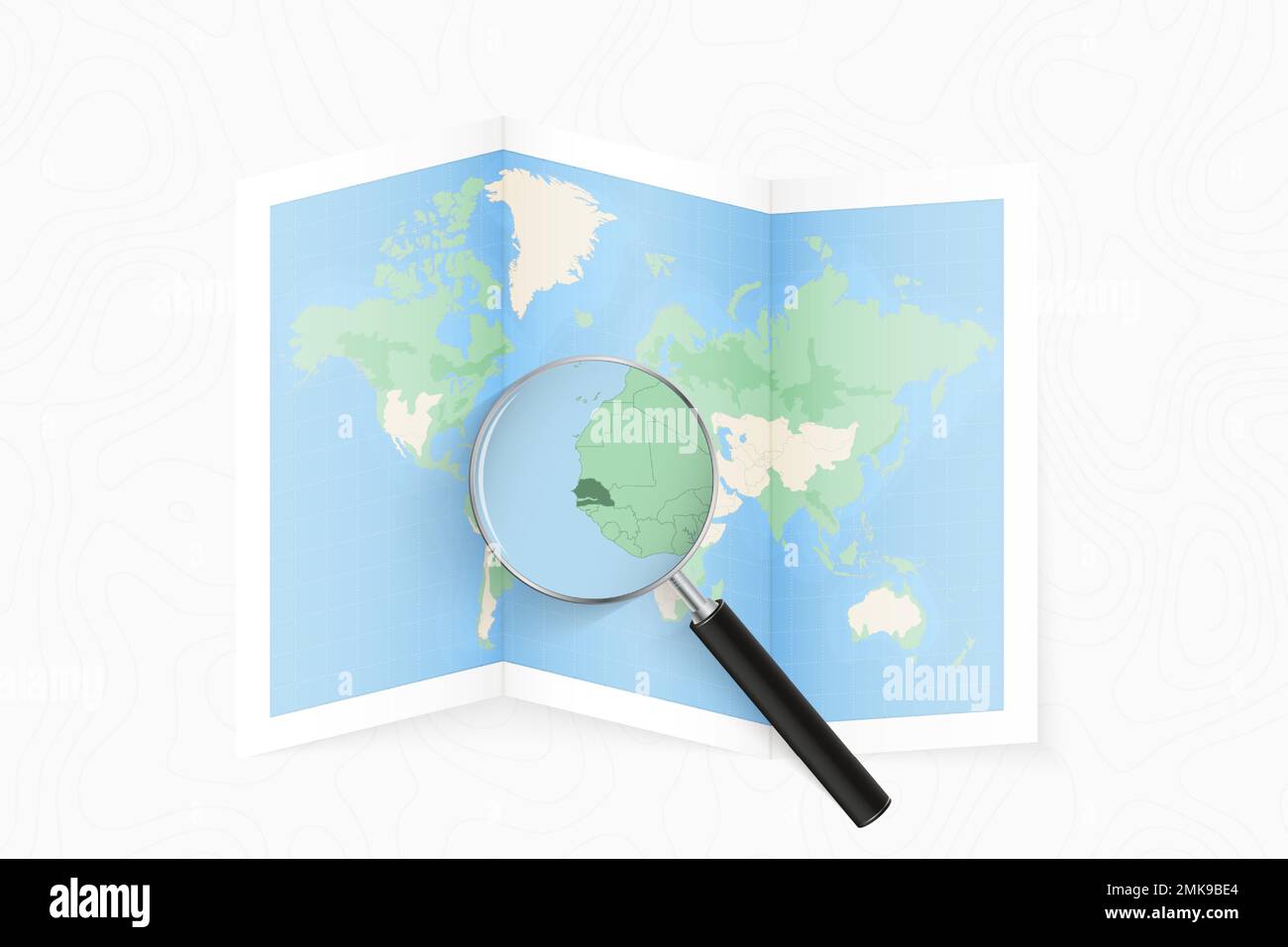 Enlarge Senegal with a magnifying glass on a folded map of the world. Vector paper map Stock ...