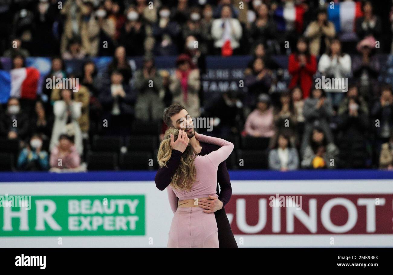 Gabriella Papadakis and Guillaume Cizeron of France hug after the end ...