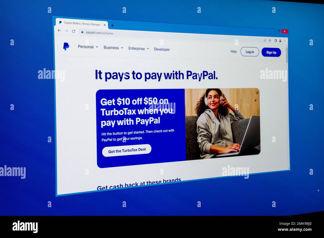 Nova Bana, Slovakia - January, 28, 2023 : Paypal home web page on the computer screen. Paypal is ...