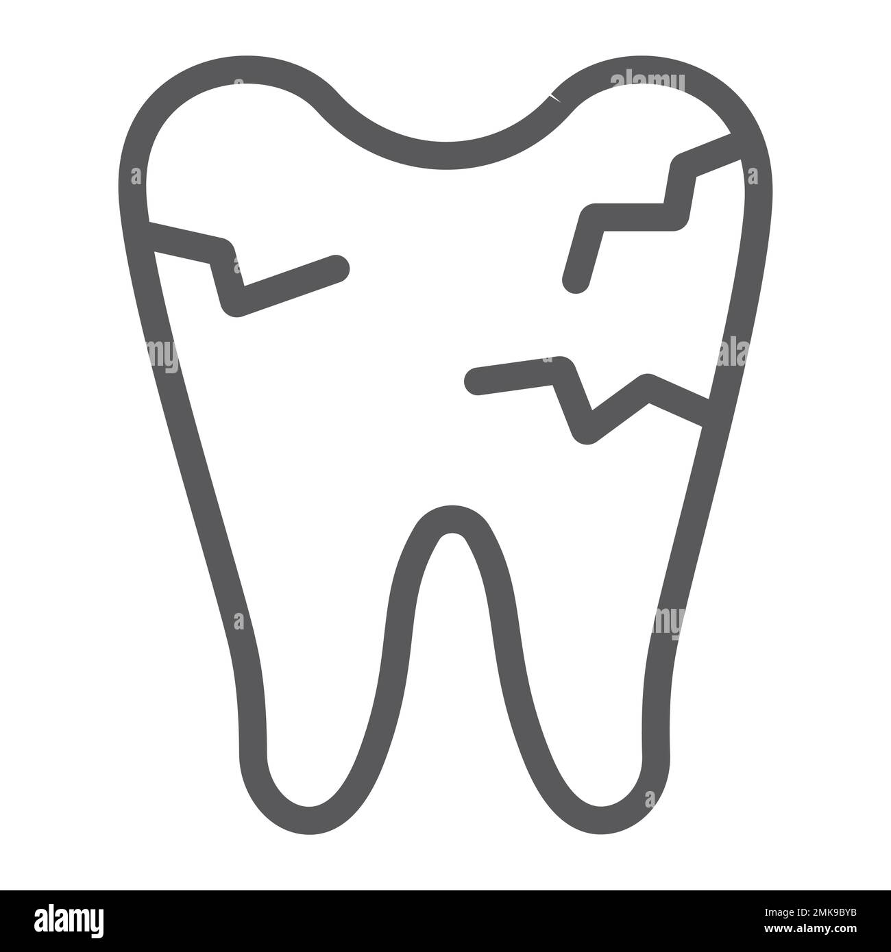 Cracked tooth line icon, mouth and dental, damaged tooth sign, vector ...
