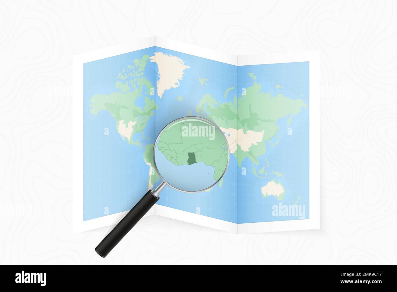 Enlarge Ghana with a magnifying glass on a folded map of the world. Vector paper map Stock ...