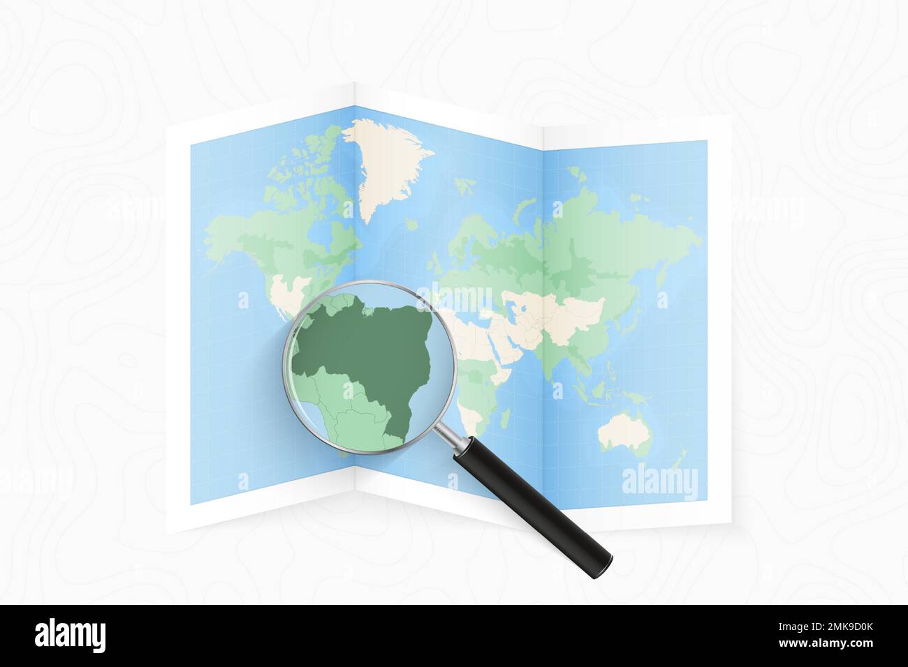 Enlarge Brazil with a magnifying glass on a folded map of the world. Vector paper map Stock ...