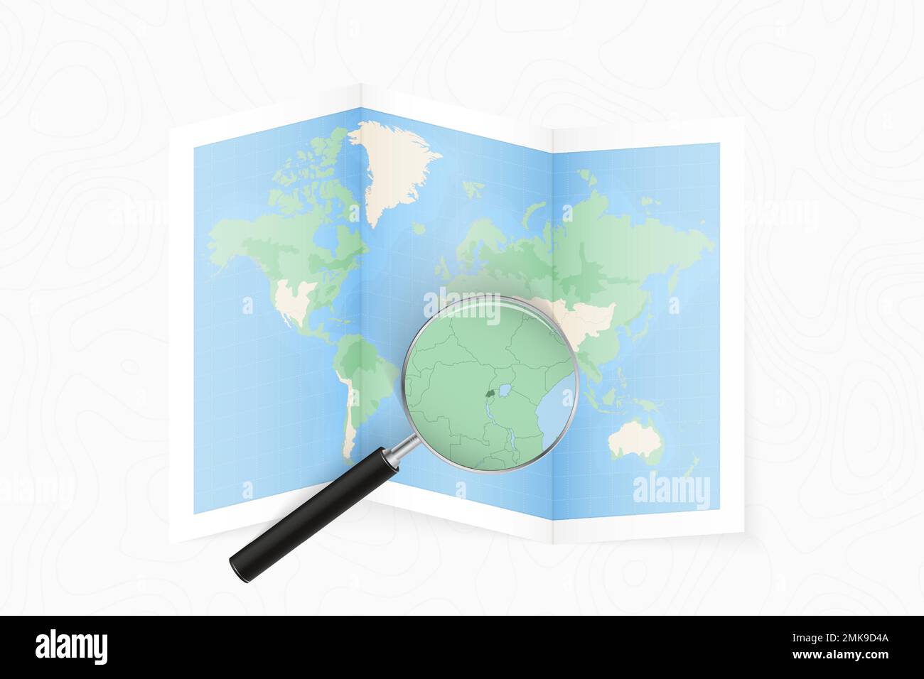 Enlarge Rwanda with a magnifying glass on a folded map of the world. Vector paper map Stock ...