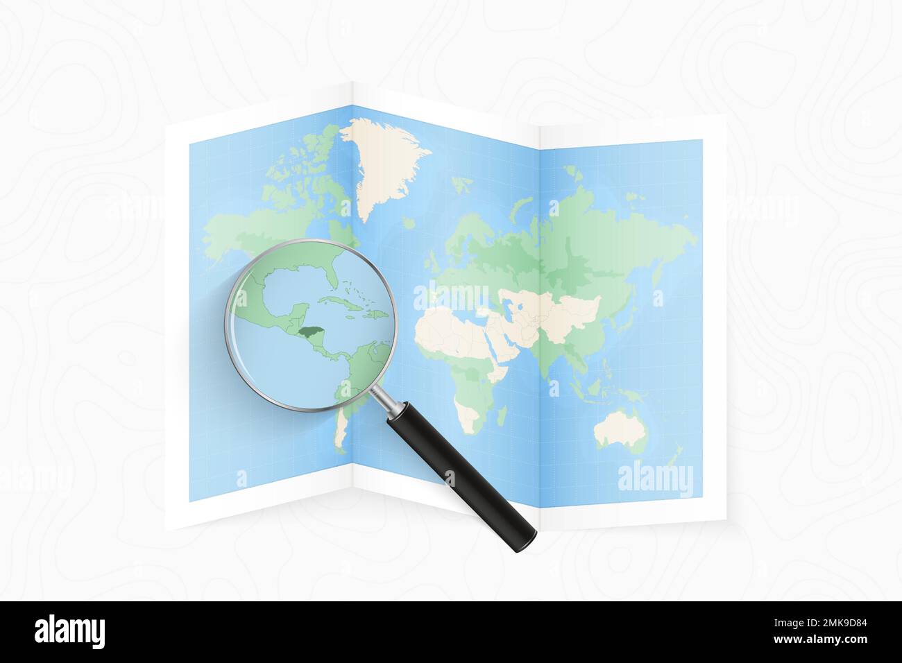 Enlarge Honduras with a magnifying glass on a folded map of the world. Vector paper map Stock ...