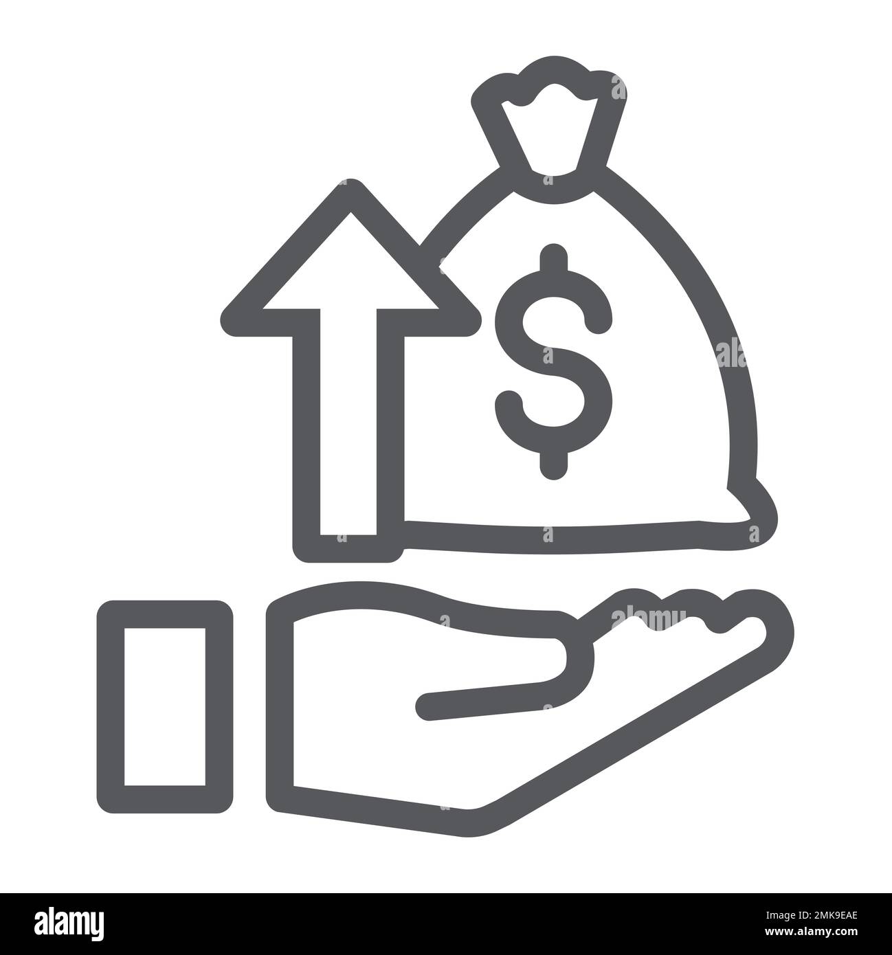 Raising funds line icon, money and increase, money bag and arrow up ...