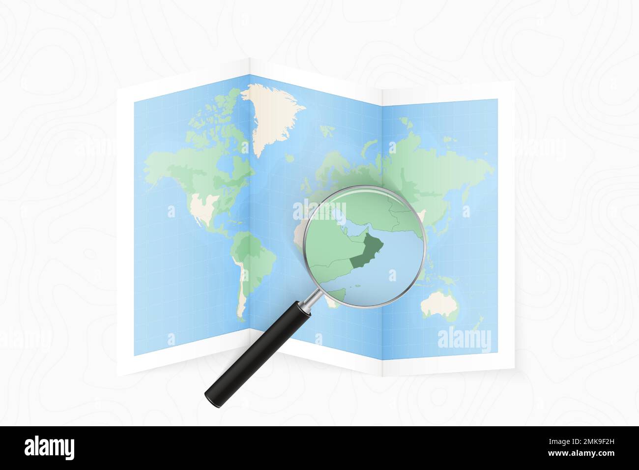 Enlarge Oman with a magnifying glass on a folded map of the world. Vector paper map Stock Vector ...