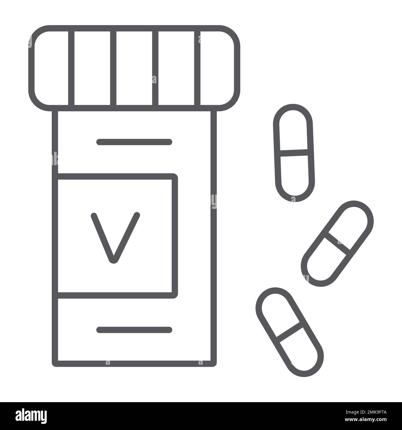 Vitamins bottle thin line icon, health and pharmacy, pills sign, vector ...
