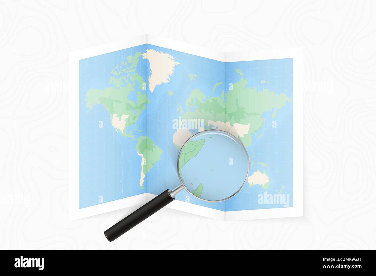 Enlarge Seychelles with a magnifying glass on a folded map of the world. Vector paper map Stock ...