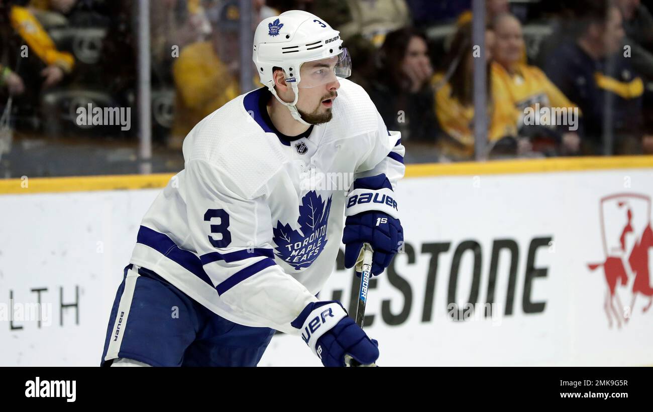 Toronto Maple Leafs defenseman Justin Holl plays against the Nashville ...