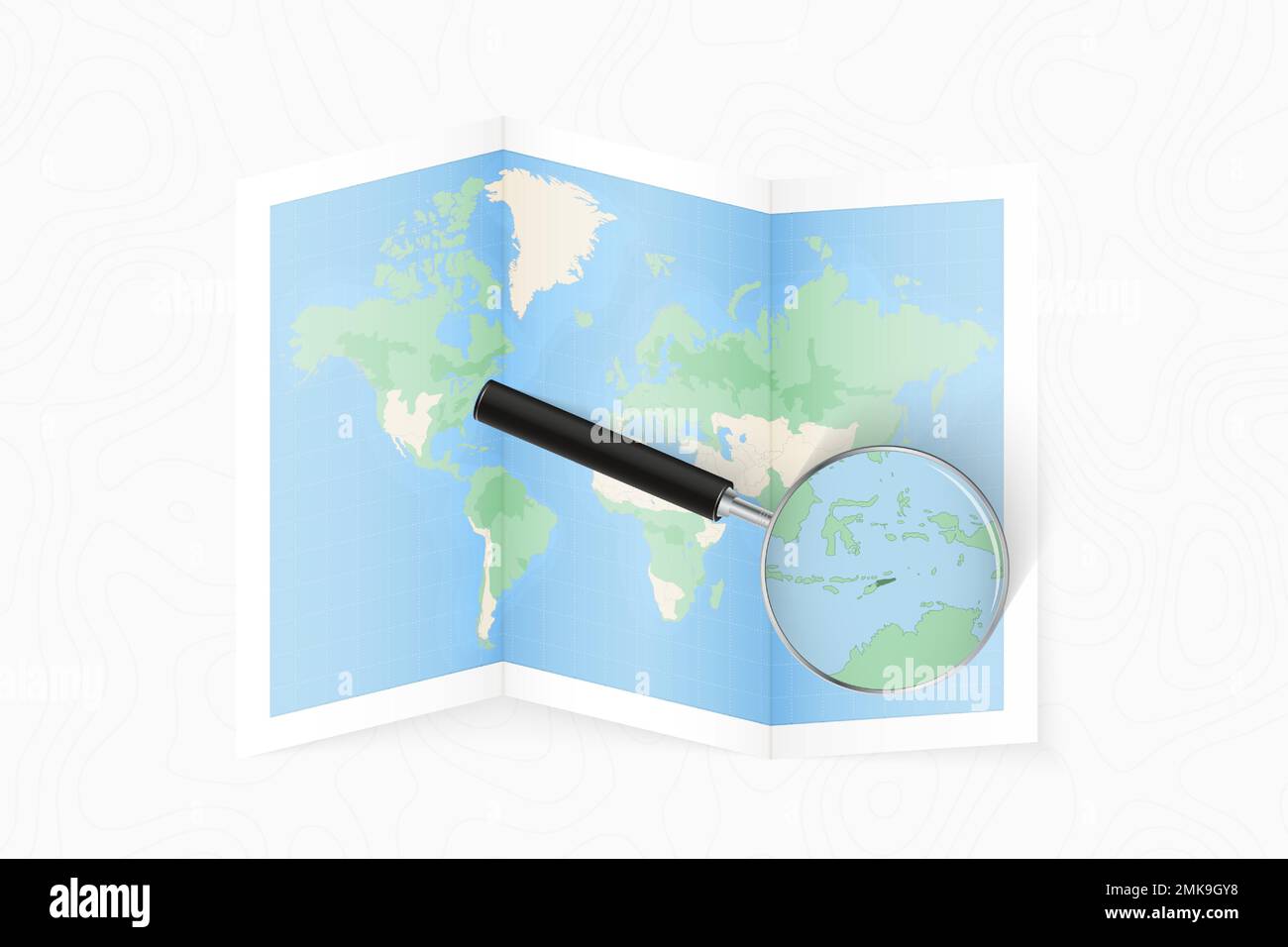 Enlarge East Timor with a magnifying glass on a folded map of the world. Vector paper map Stock ...