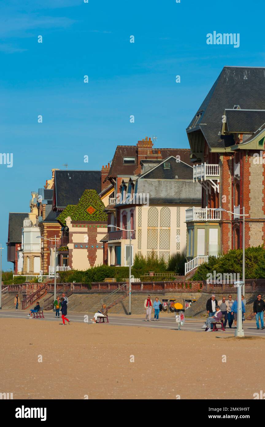 France, Calvados (14), Houlgate, beach and Roland Garros promenade with ...