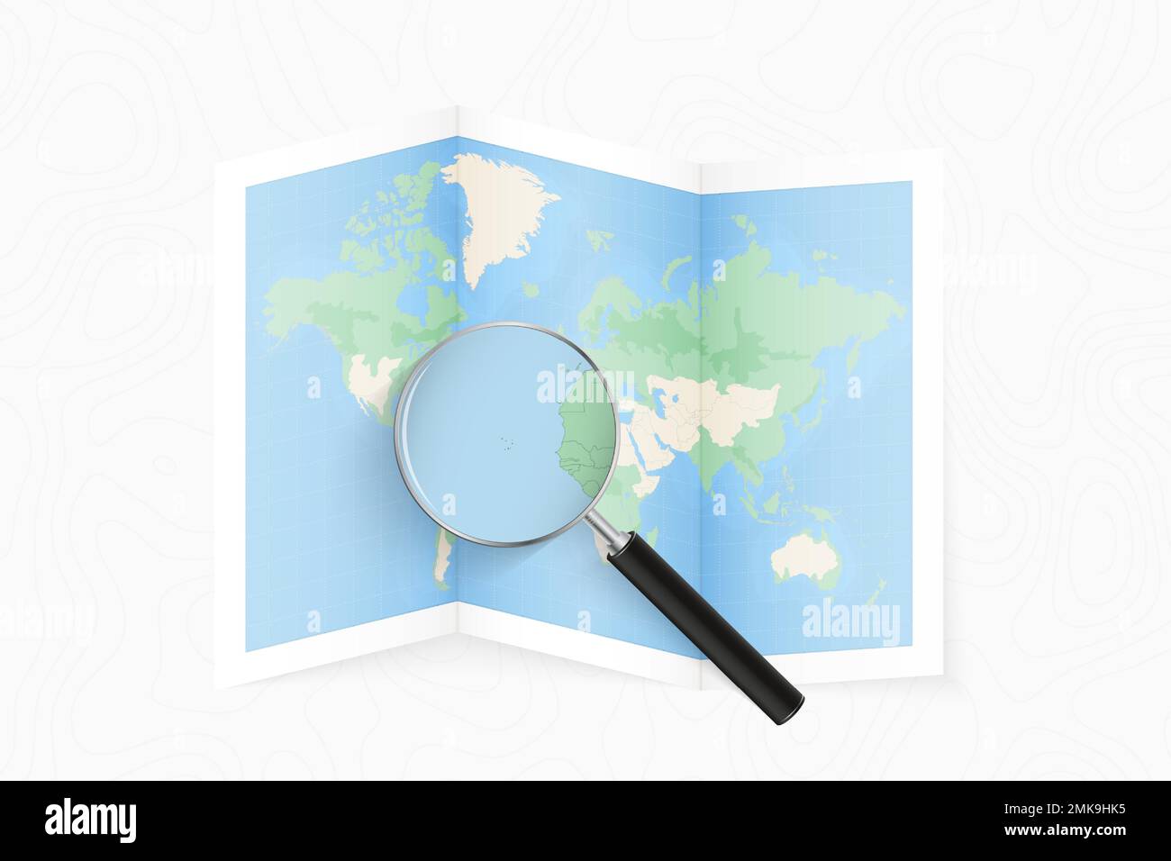 Enlarge Cape Verde with a magnifying glass on a folded map of the world. Vector paper map Stock ...