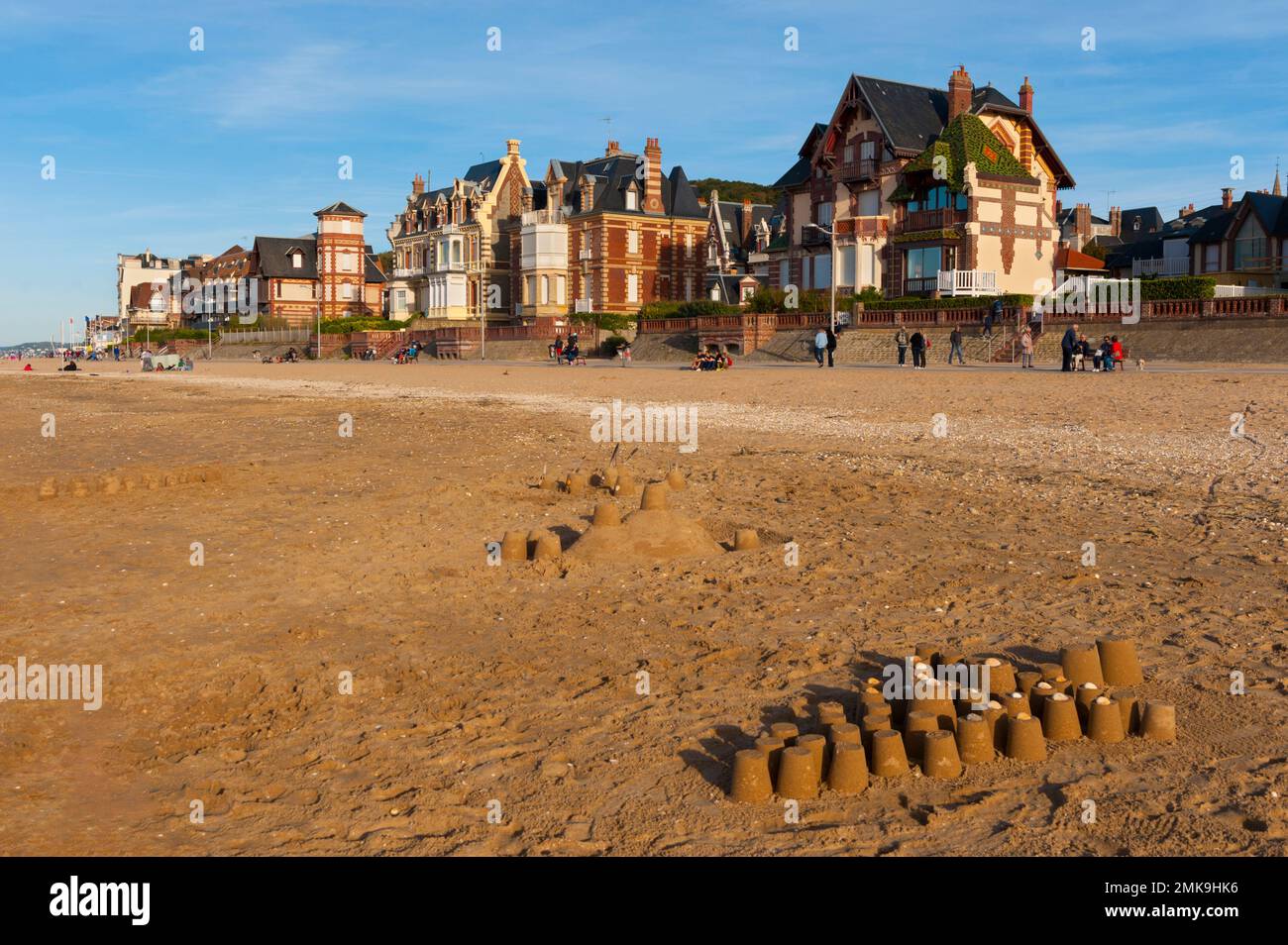 France, Calvados (14), Houlgate, beach with sand castles and Roland ...