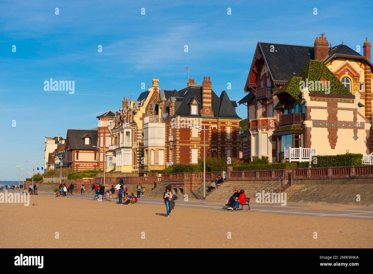 France, Calvados (14), Houlgate, beach and Roland Garros promenade with ...